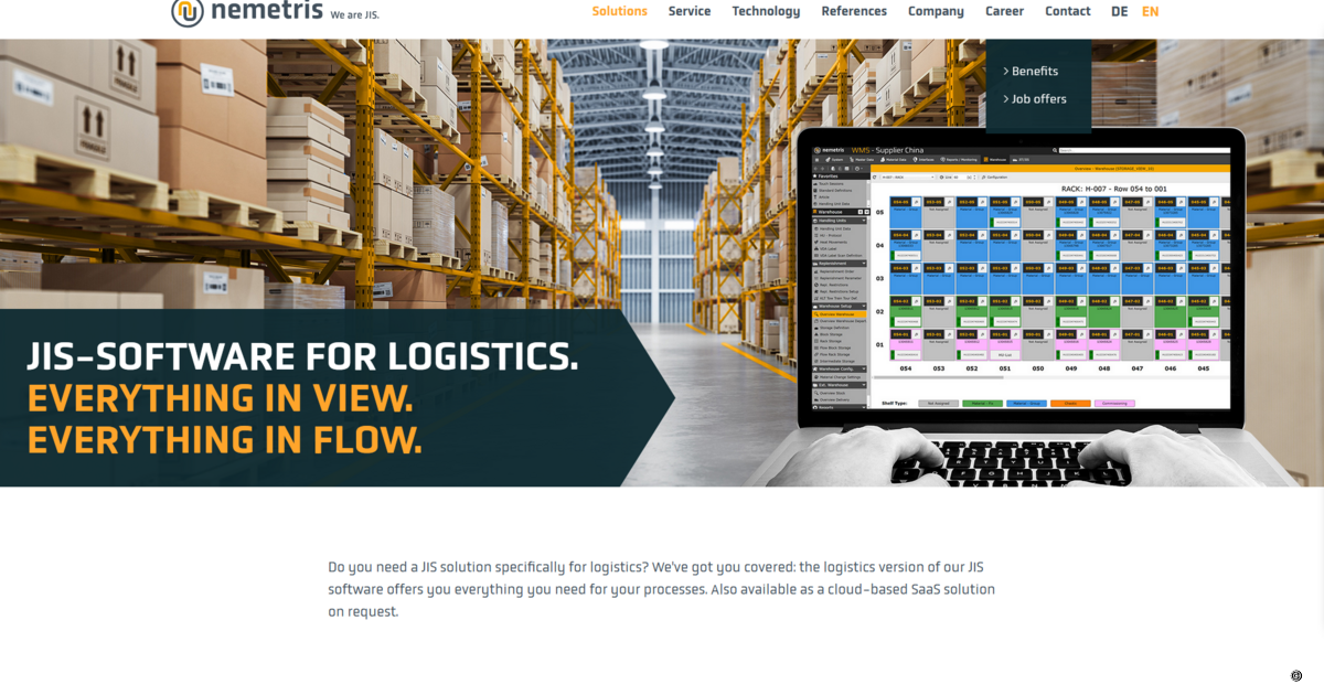JIS logistics software for your logistics processes - nemetris